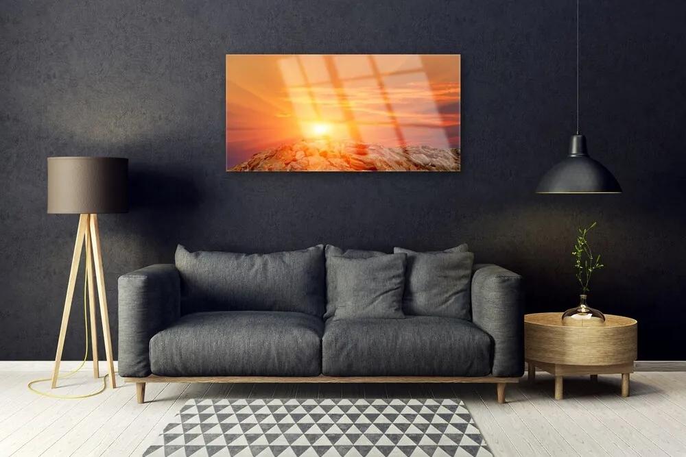 Obraz na skle Slunce Nebe Hora Krajina 120x60 cm