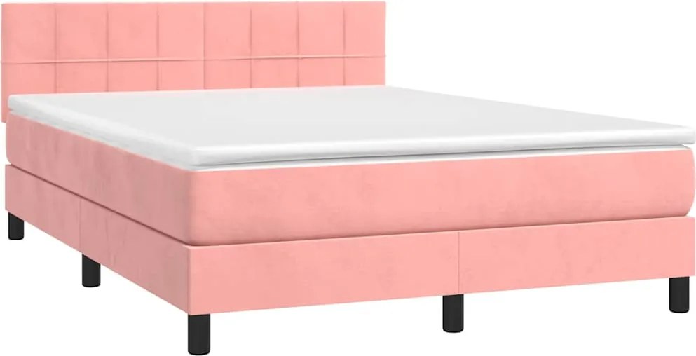 Box spring postel s matrací a LED růžová 140x200 cm samet 3134410