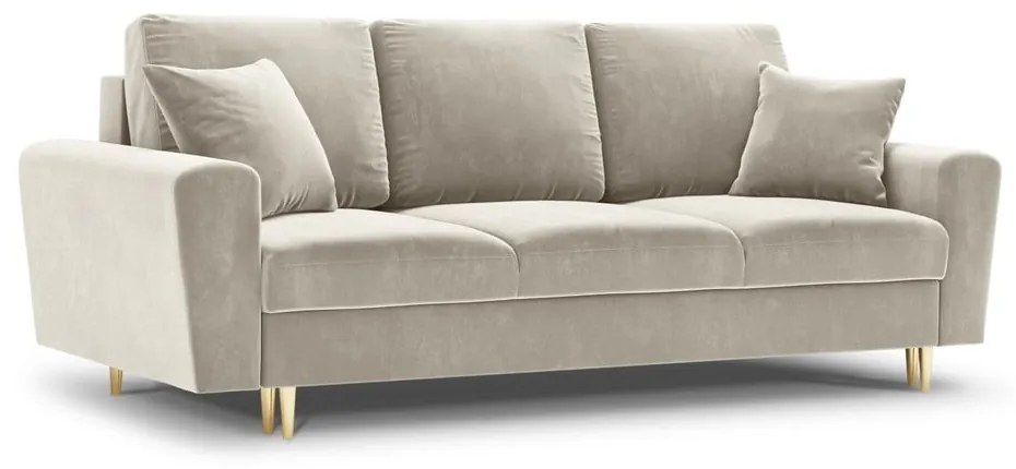 Béžová sametová rozkládací/s úložným prostorem pohovka 235 cm Kyoto – Cosmopolitan Design