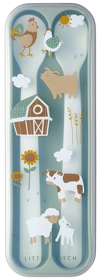 Bílé/světle zelené plastové dětské lžičky v sadě 2 ks Little Farm by Little Dutch – Mepal