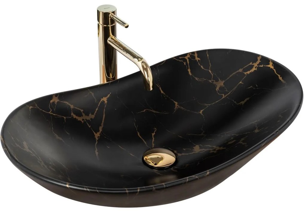 REA-U7478 - Umyvadlo na desku ROYAL 36x62 cm keramika/černá/dekor mramoru REA-U7478