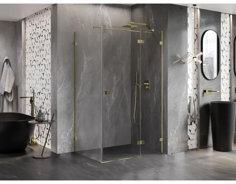 Mexen Lunar T, sklopný sprchový kout pravý 115 x 70 cm, 8mm čiré sklo, zlatý profil, 834T-115-070-50-00-P