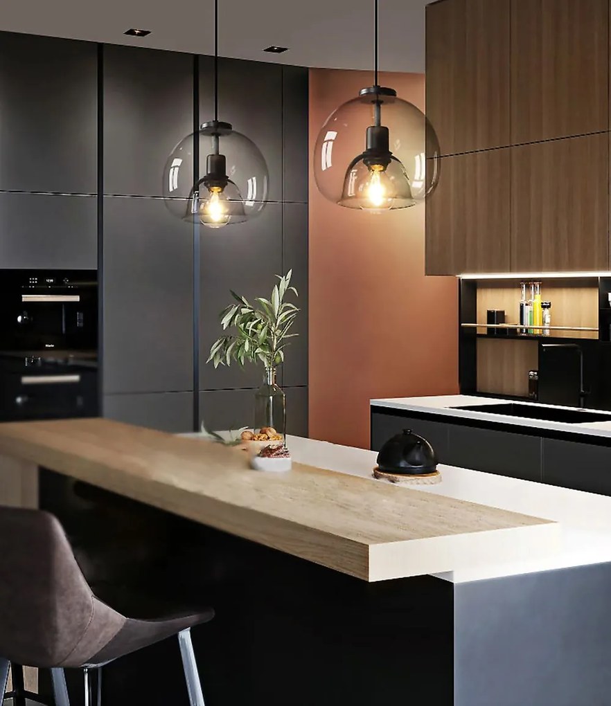 Toolight - závěsná skleněná svítilna s kouřového skla E27 60W APP1027-1CP, černá, OSW-01154