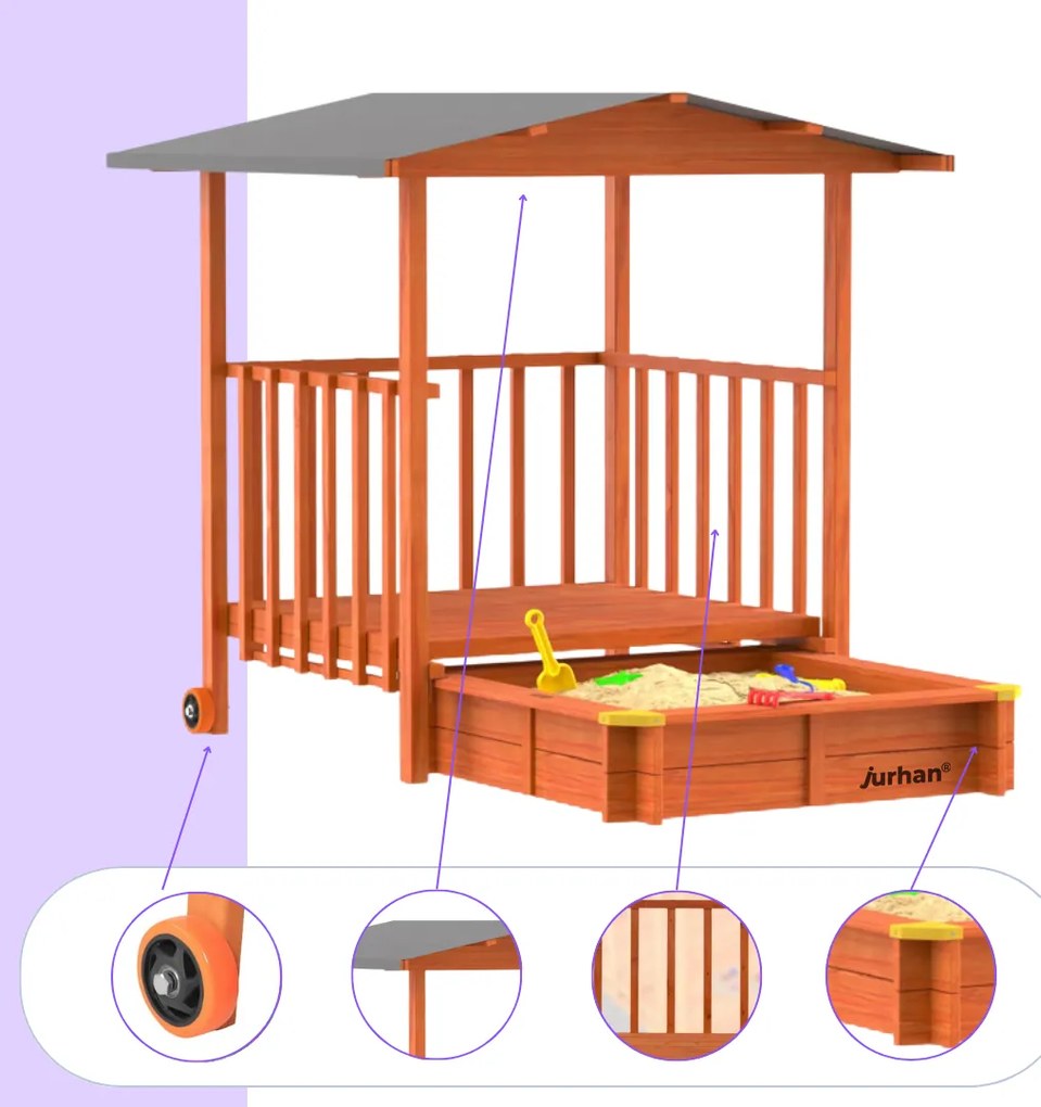 Pískoviště s verandou SUNNY, 130x130x143cm, hnědá/šedá Jurhan