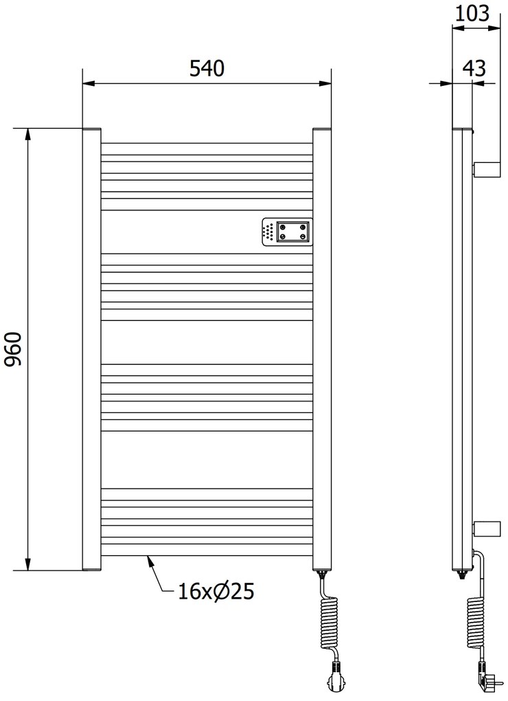 Mexen Aran, elektrické topné těleso 960x500 mm, 500 W, černá, W306-0960-540-00-70