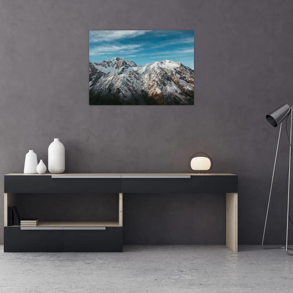 Skleněný obraz zasněžených vrcholků, Fiordland (70x50 cm)