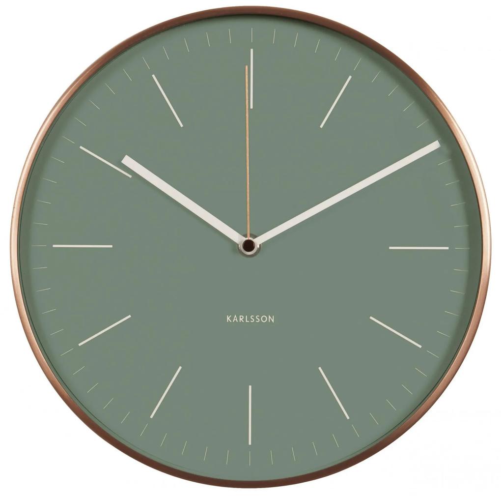 Karlsson Nástěnné hodiny Minimal Jungle Green, zelená barva, zlatá barva, sklo, kov