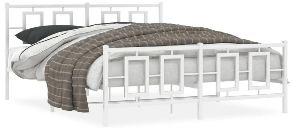 Kovový rám postele s hlavovým a nožním čelem bílý 160 x 200 cm - Default Title