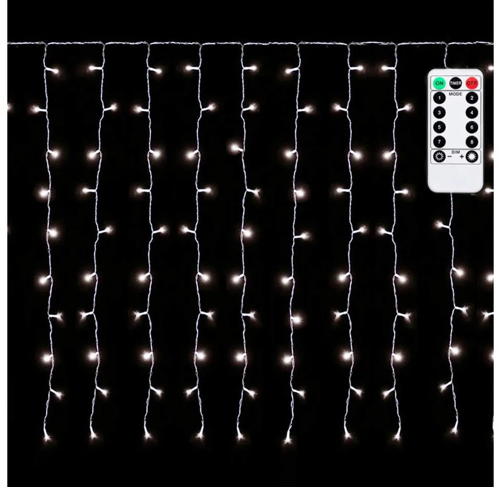 Aigostar - LED Ven. ván. řetěz 150xLED/6W/230V/8 funkcí 1,5x1m IP44 stud bílá+DO