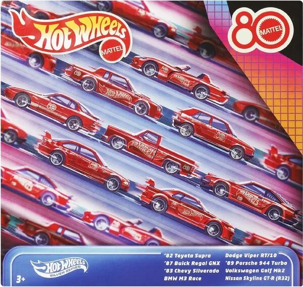 Mattel Hot Wheels 80th anniversary - sada angličáků (8ks) (Silver series) Vícebarevná