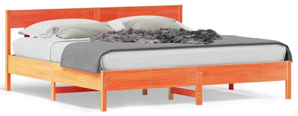 Rám postele s čelem voskově hnědý 200x200 cm masivní borovice - Default Title