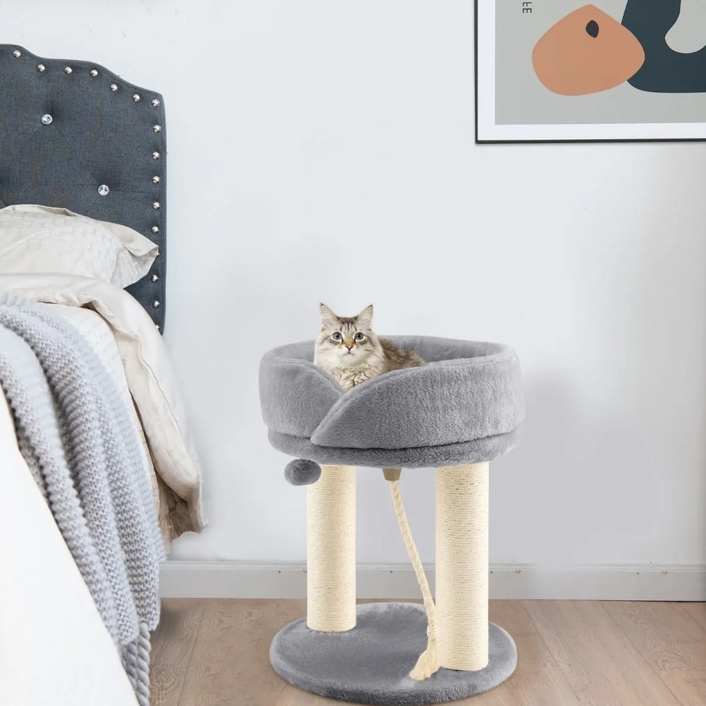Costway Cat Tree Cat škrabadlo s měkkým sedákem sisalová věž pro kočky šedé