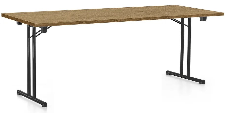 Skládací stůl 200 x 80 cm, černá podnož, dub kamenný