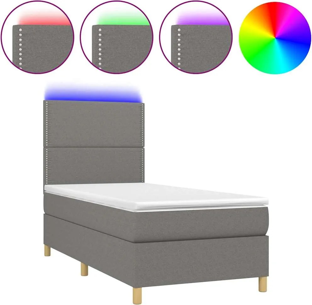 Box spring postel s matrací a LED tmavě šedá 100x200 cm textil 3135334