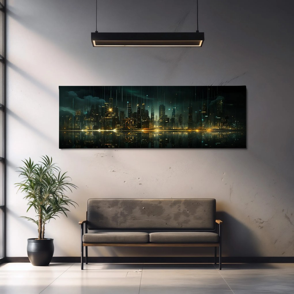 Obraz na plátně - Futuristické město - Ve stínu budoucnosti FeelHappy.cz Velikost obrazu: 120 x 40 cm