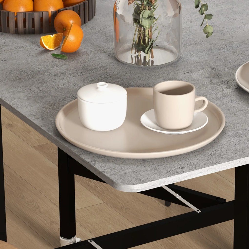 HOMCOM Rozkládací jídelní stůl s kolečky pro 4-6 osob, ocelové nohy, rozkládací 52,5-120 x 80 x 73 cm, ideální do kuchyně a jídelny