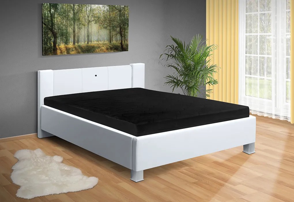 Nabytekmorava Manželská postel Luna 180x200 cm s LED světlybez matrace, Barva postele: eko bílá, Úložný prostor: bez úložného prostoru