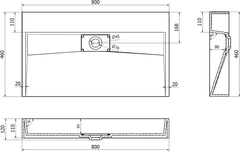 Mexen Ava, umyvadlo na desku z konglomerátu B/O 80 x 46 cm, černá matná, 23018070