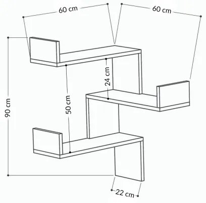 Rohová nástěnná police LUKSA 90x60 cm hnědá