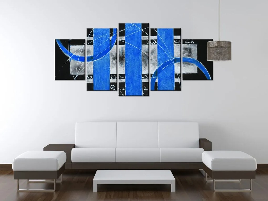 Gario Ručně malovaný obraz Modré linie - 5 dílný Rozměry: 150 x 70 cm