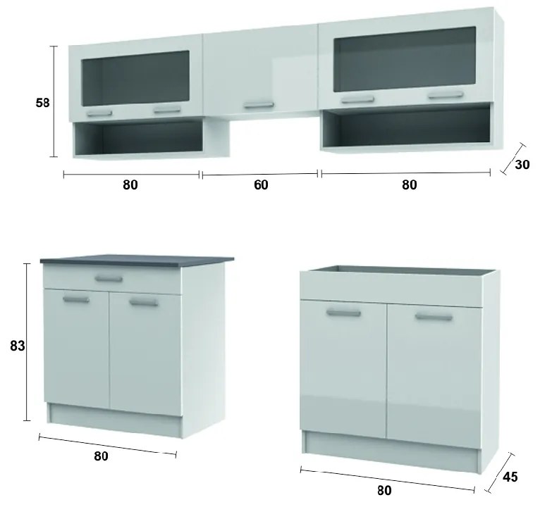 Kuchyňská linka Gloss 220/160 vanilka lesk