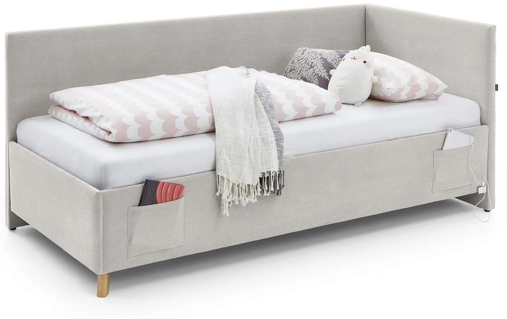 Dětská postel loop 90 x 200 cm s bočnicí a úložným prostorem béžová MUZZA