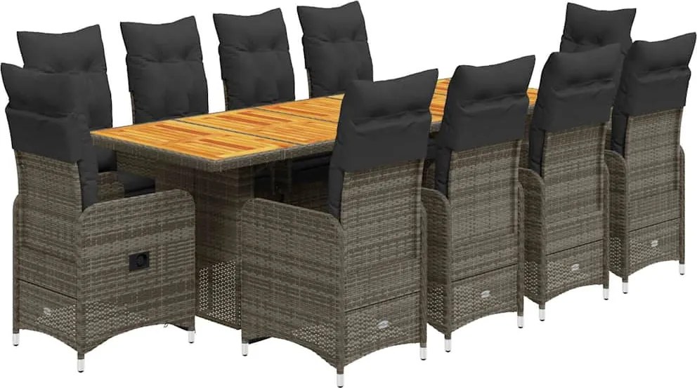 11dílný zahradní bistro set s poduškami šedý polyratan 3277294