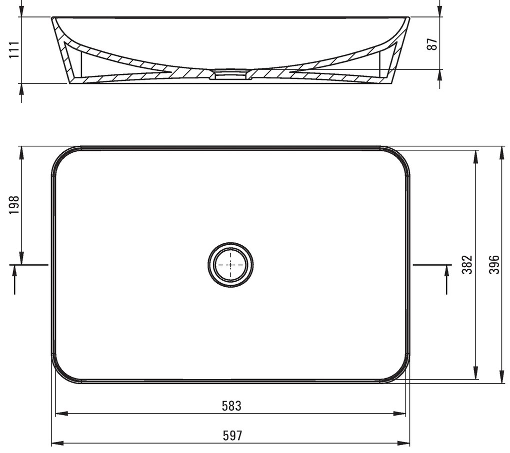 Deante Tess, umyvadlo na desku 60x40 cm, bílá, CDS_6U6S