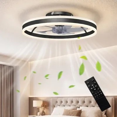 HOMCOM 45W LED stropní ventilátor se světlem, reverzní DC motor, tichý, dálkové ovládání, 6 rychlostí, 3 barevné teploty, časovač, Ø50 cm, černý