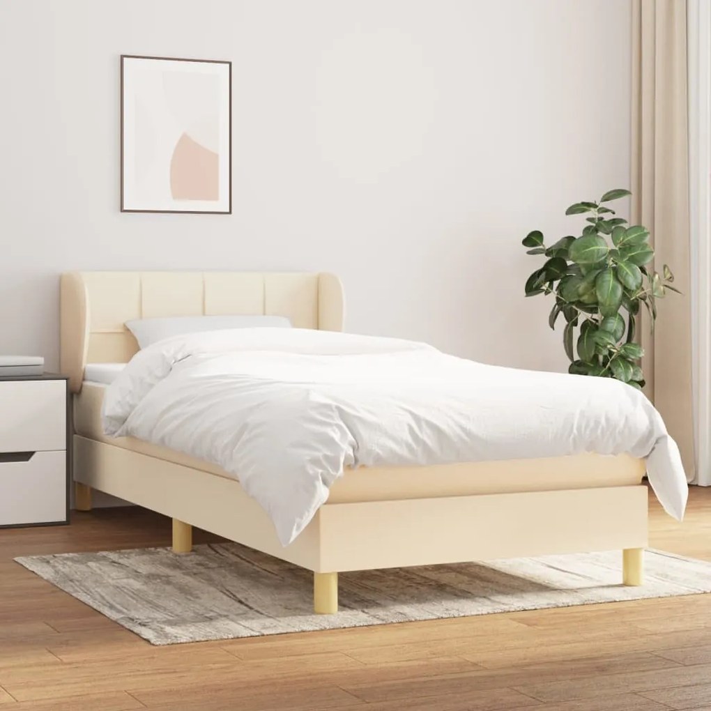 Box spring postel s matrací krémová 90x200 cm textil,  3126778