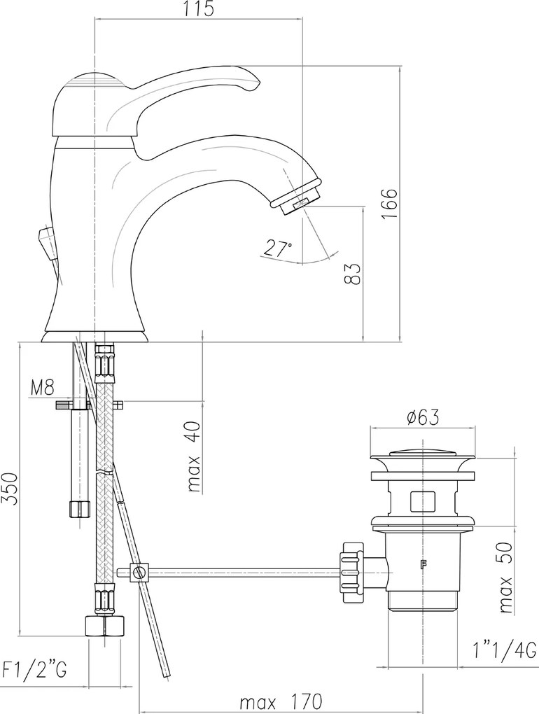 Sapho, KIRKÉ stojánková umyvadlová baterie s výpustí, chrom, KI02C