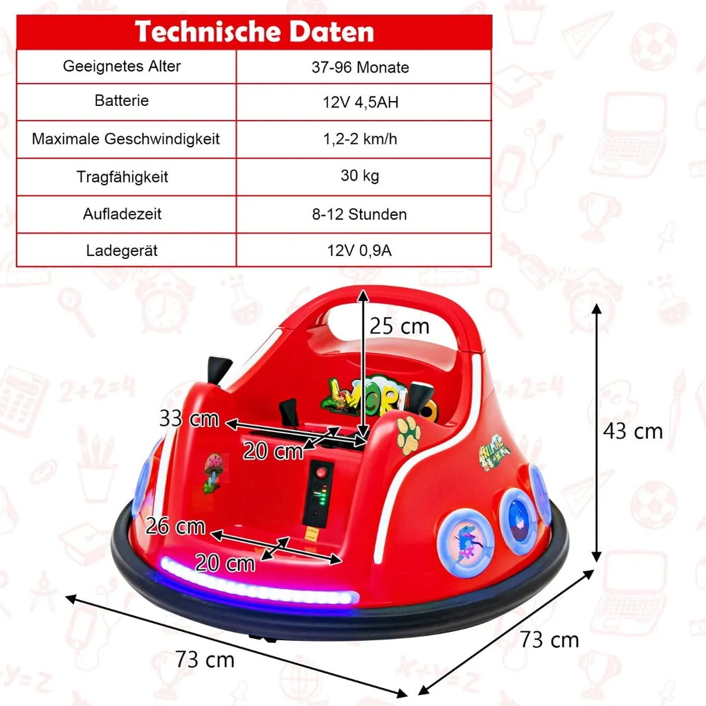 Costway 12 V dětské nárazníkové auto 360 otočení o stupeň s hudbou a světly