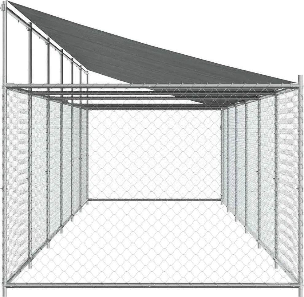 Klec pro psy se střechou a dvířky šedá 12x2x2m pozinkovaná ocel 3209572