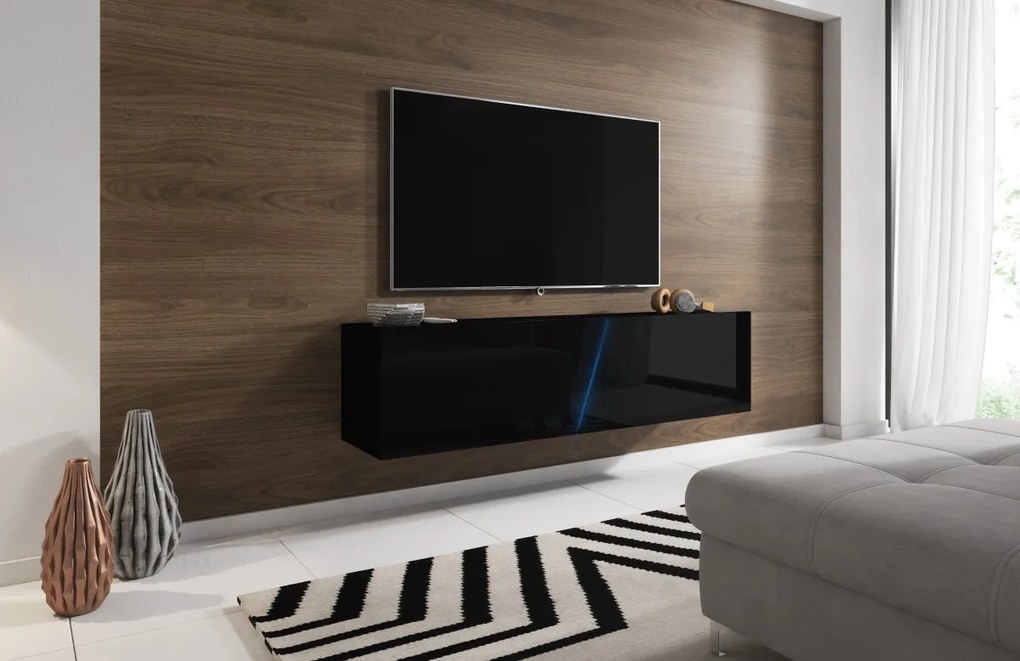 TV stolek Slant s LED osvětlením 160 cm černý mat/černý lesk