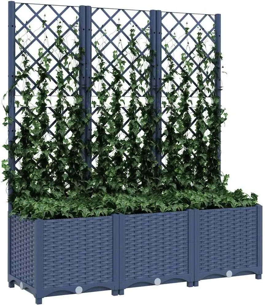 Zahradní truhlík s treláží modrá šedá 120 x 40 x 136 cm PP 318253