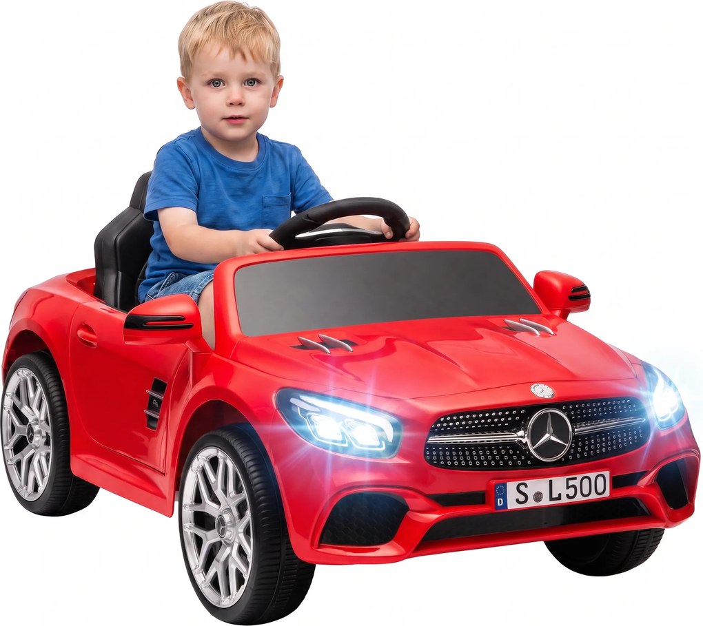 AIYAPLAY elektrické dětské auto Mercedes-Benz SL500 12V s dálkovým ovládáním 2,4G, 2 motory, odpružení, jemný start, červené