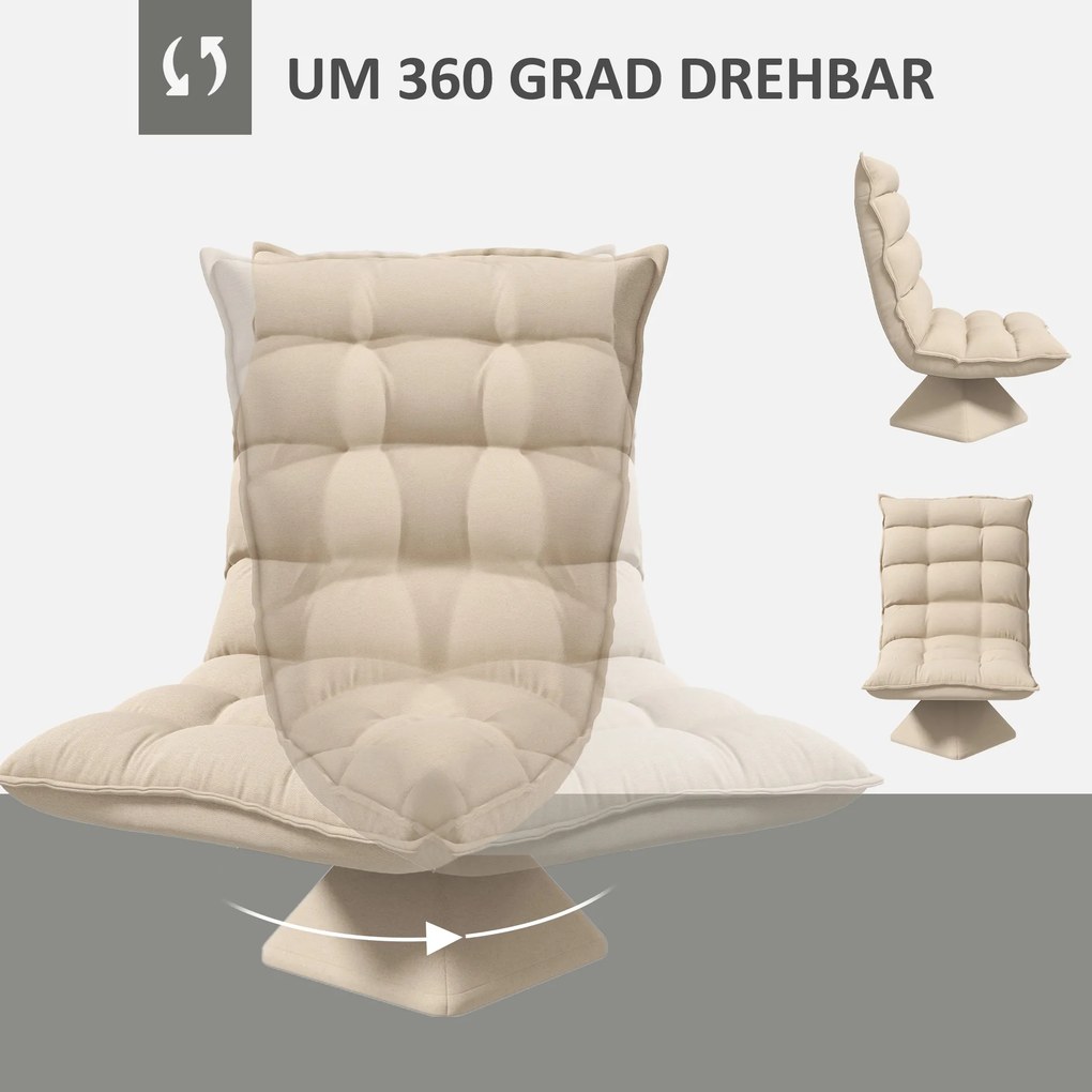 HOMCOM Podlahové křeslo Nastavitelná pohovka, otočná, meditační židle, čalouněná, polohovací, Líná pohovka, Beige