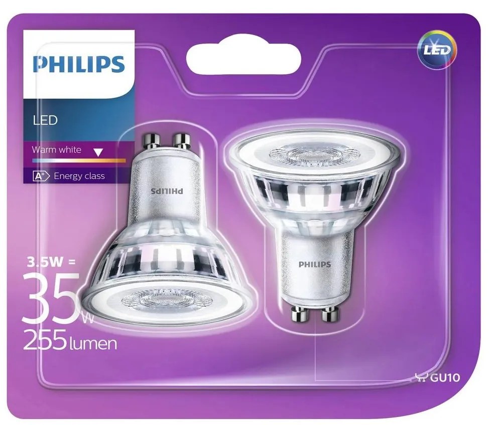 Philips SADA 2x LED Žárovka Philips GU10/3,5W/230V 2700K P4180