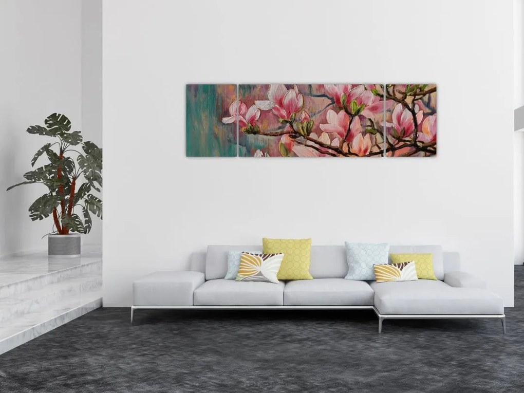 Obraz - Olejomalba, Rozkvetlá sakura (170x50 cm)