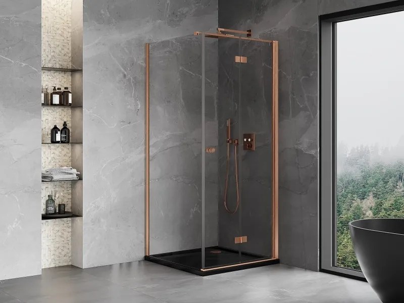 Mexen Mist-F T, 1-křídlý ​​skládací sprchový kout pravý 120 x 110 cm, čiré sklo, měděný matný profil, 8A6T-120-110-65-00-P