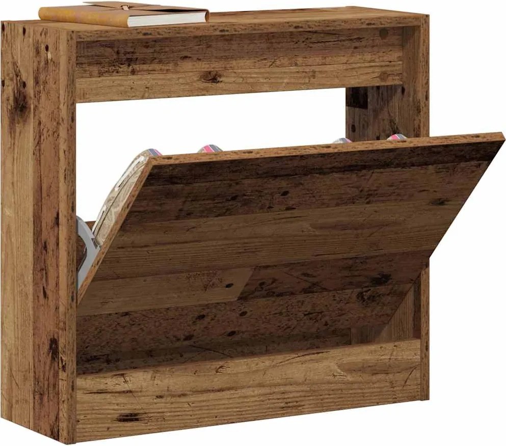 botník, výklopný, kompozitní dřevo, 57x60x21 cm, staré dřevo, Dekorino BB20260034