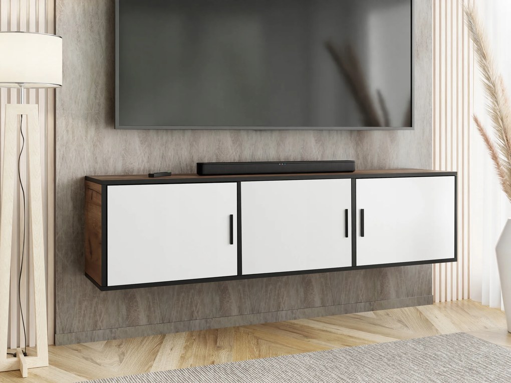 TV skříňka ROJO 3 dub Craft zlatý + bílý uzavřená TV skříňka s policí