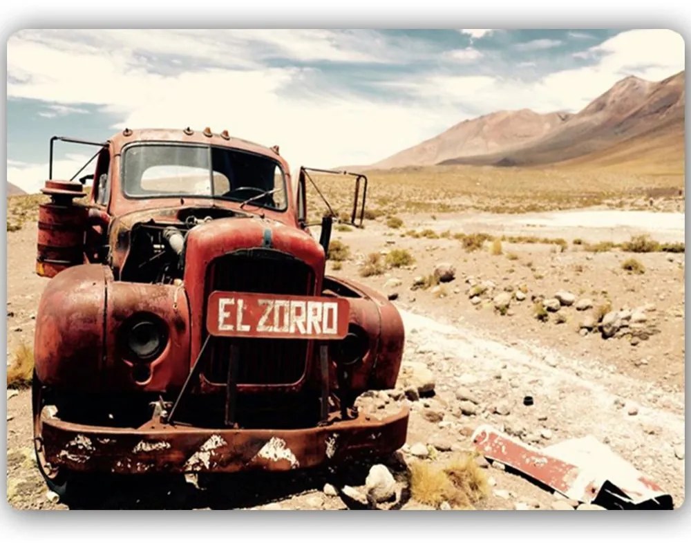 CARO Kovový obraz - Auto In The Desert 60x40 cm