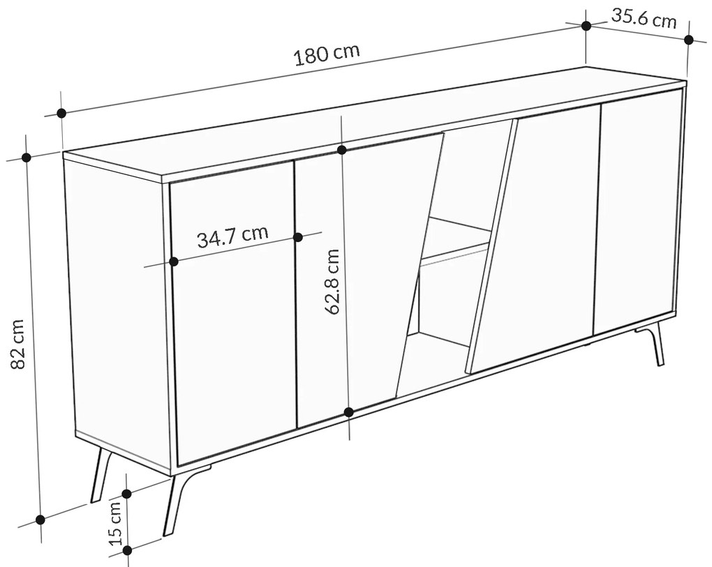 Komoda FIONA 180 cm dub safírový/antracit