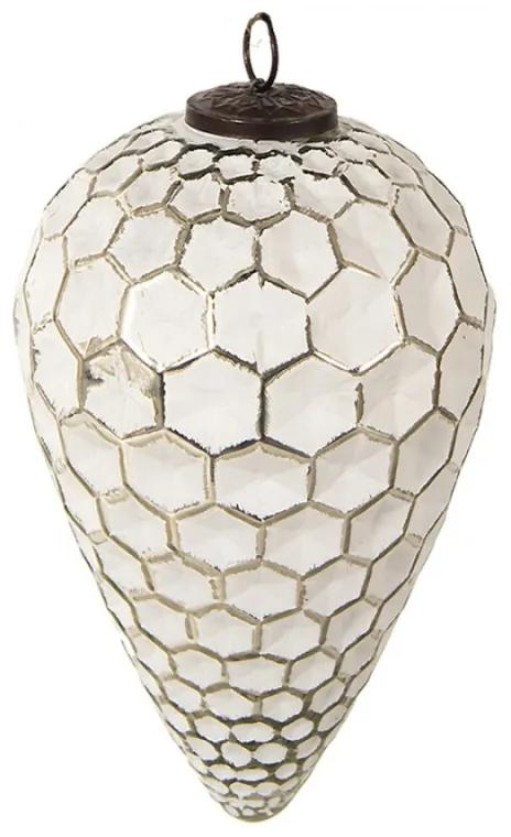 Bílá antik skleněná šiška Hexagon white XL – 14x25 cm