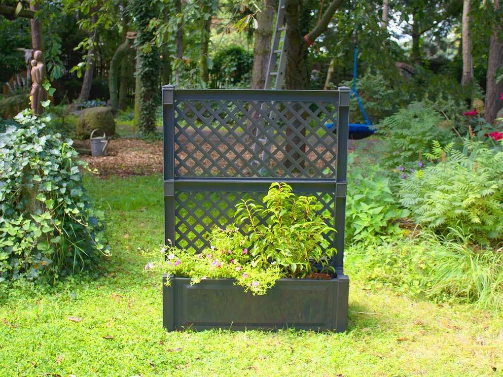 KHW Truhlík na rostliny s mřížkou centrální, d 100 cm, 110 litrů, plast. (antracitová)