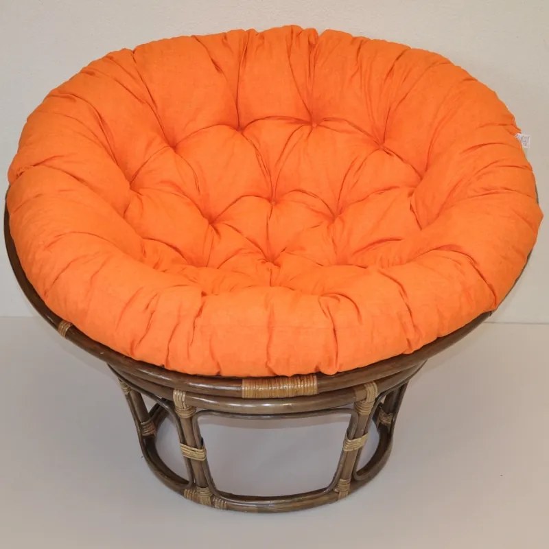Axin Trading Ratanový papasan 115 cm hnědý s polstrem Polstr: Oranžový melír