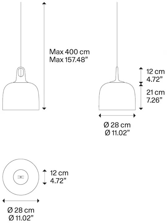 Lodes Jim Bell cluster, černé svítidlo se zlatým hákem, 1x25W LED E27, prům. 28cm
