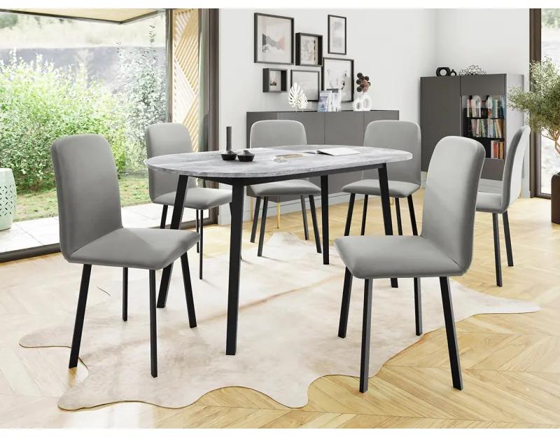 Rozkládací stůl Zerimo S 150x80 se 6 židlemi Lekoz, Barva dřeva: bíla + černá, Potah: Amor Velvet 4318