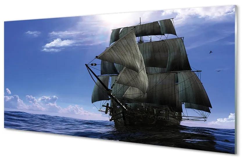 Obraz na skle Mořská oblačnosti loď 120x60 cm